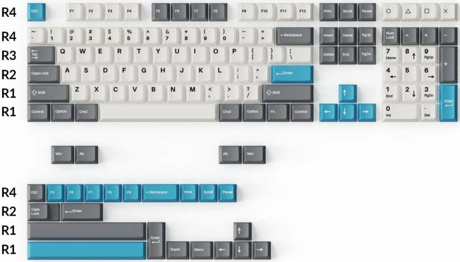 Cherry Profile Double-Shot PBT Full Set Keycaps - Grey, White, and Blue ...